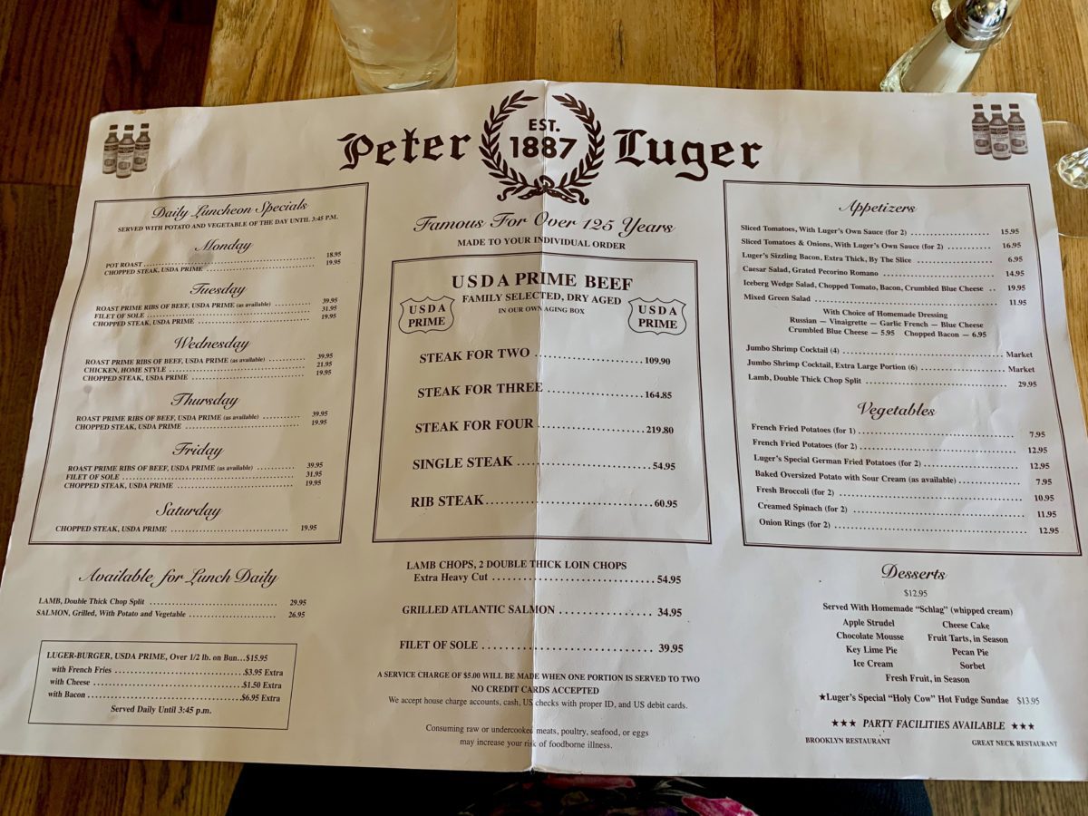 RESTAURANT REVIEW: Peter Luger Steak House, Brooklyn, NY - Your Mileage ...